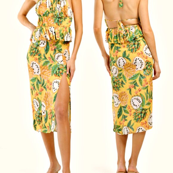 FARM Rio | Dresses | Farm Rio Biriba Halter Open Back Midi Dress With ...